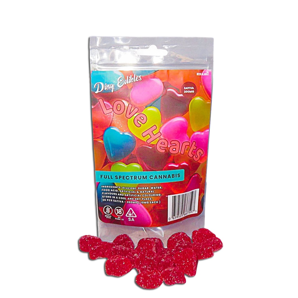Gummies - Love Hearts 200mg (20x10mg) - Sativa | Cannamart